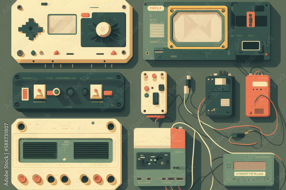 Flat style electronic product disassembly diagram AI generation Stock ...