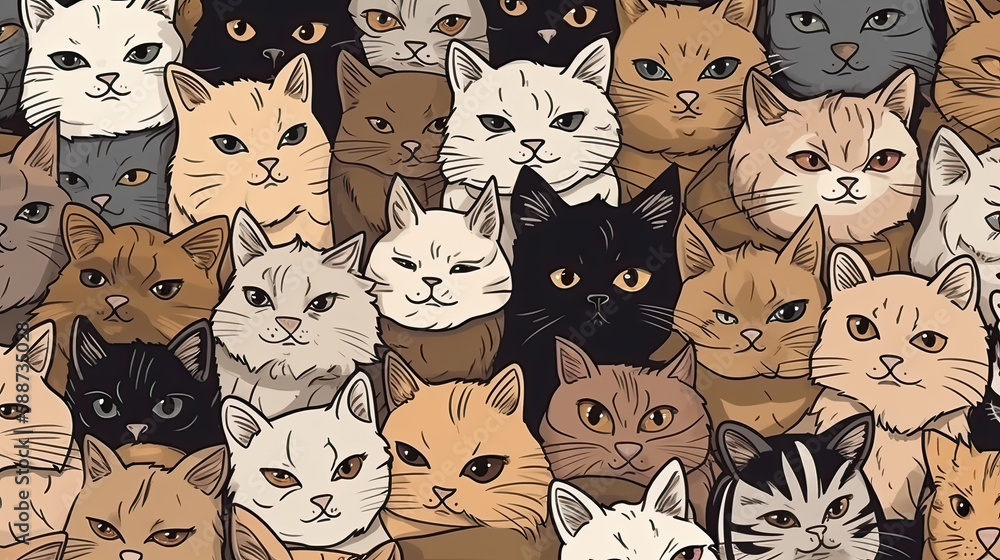 pattern with cats in anime style created with Generative AI technology ...