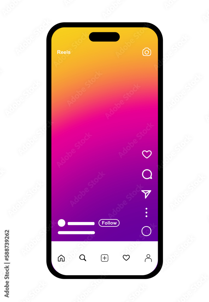 Instagram reels screen mockup blank template frame png. Stock ...