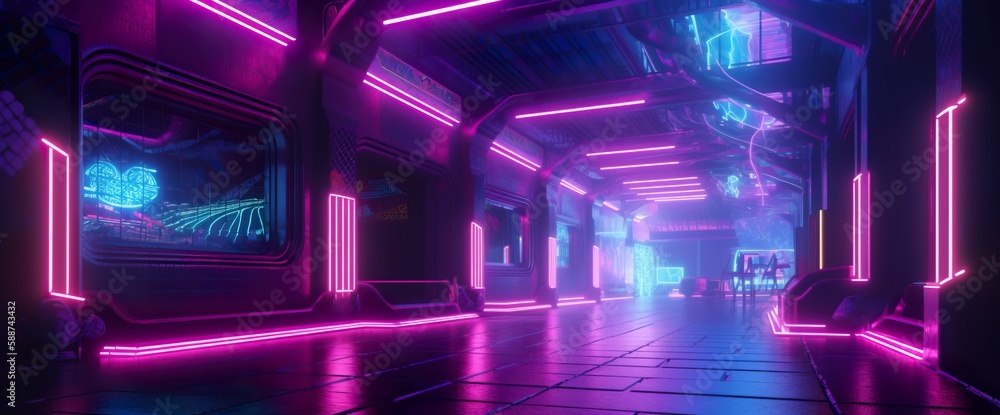 Beautiful neon night in a cyberpunk city. Photorealistic Generative AI ...