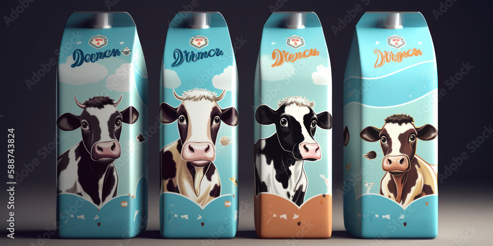 Concept dairy cow farm milk packaging design advertisement. Generative ...