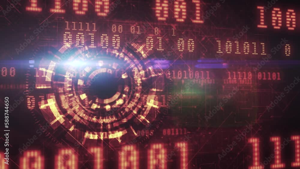 Cyber surveillance animated 3D digital eye design with complex ...