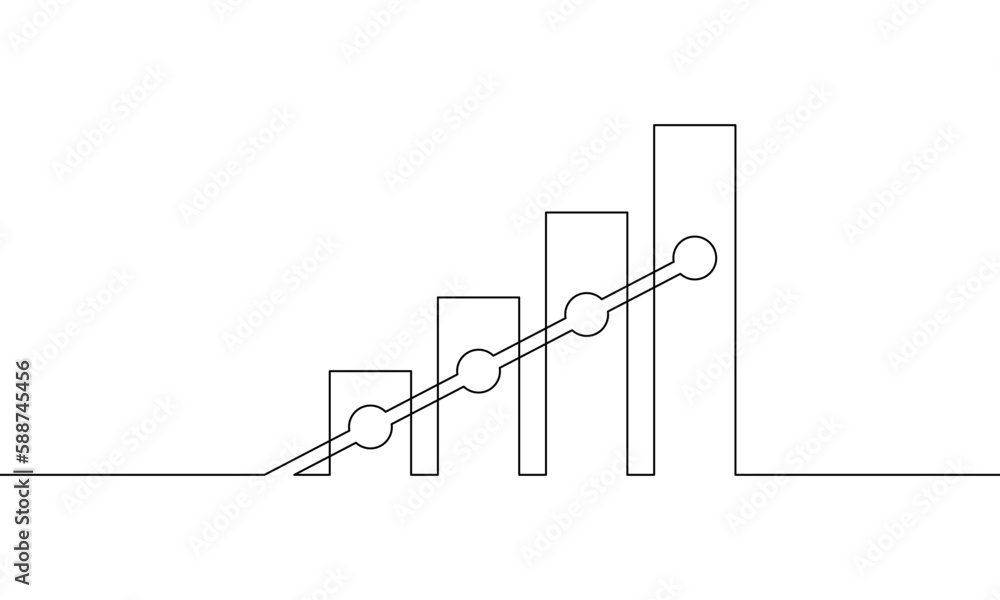 Continuous line drawing of graph up. Business growth, bar chart, object ...