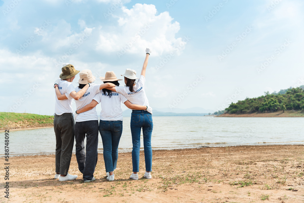 Group of asian diverse people volunteer teamwork joining charity event ...
