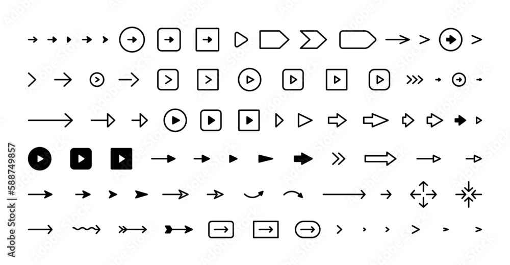 small simple arrow set. Vector isolated minimal arrow. symbol. Tiny arrows no background Stock ...