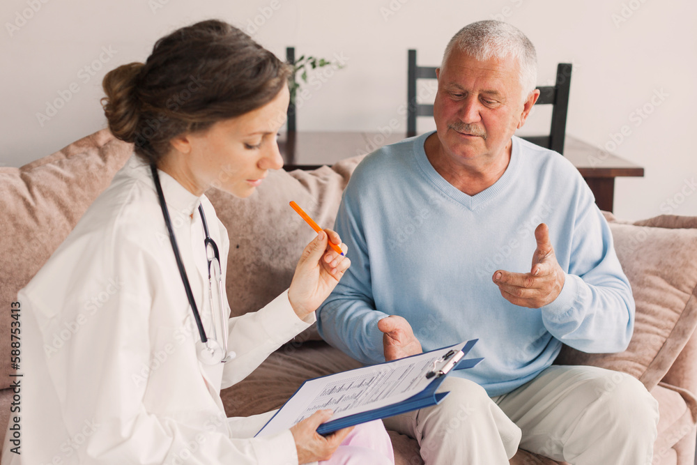 Female professional doctor showing medical test result explaining ...