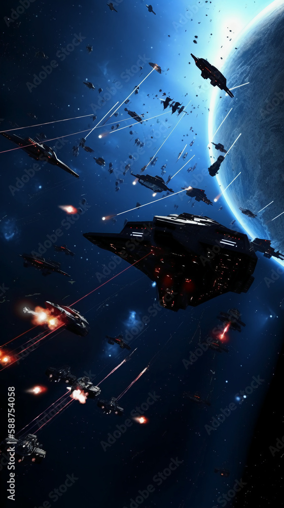 starships fighting an epic battle in space with lasers and missiles ...