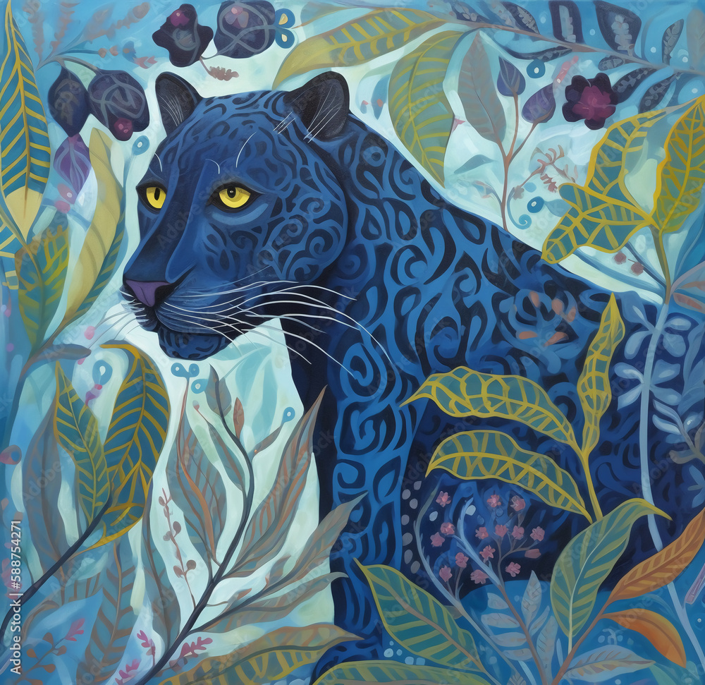 the blue panther, anatomically correct panther, detailed eyes, light ...
