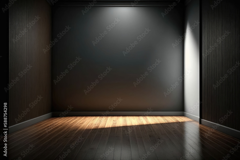 Dark empty rooms with wooden floors and dramatic lighting, AI generated ...