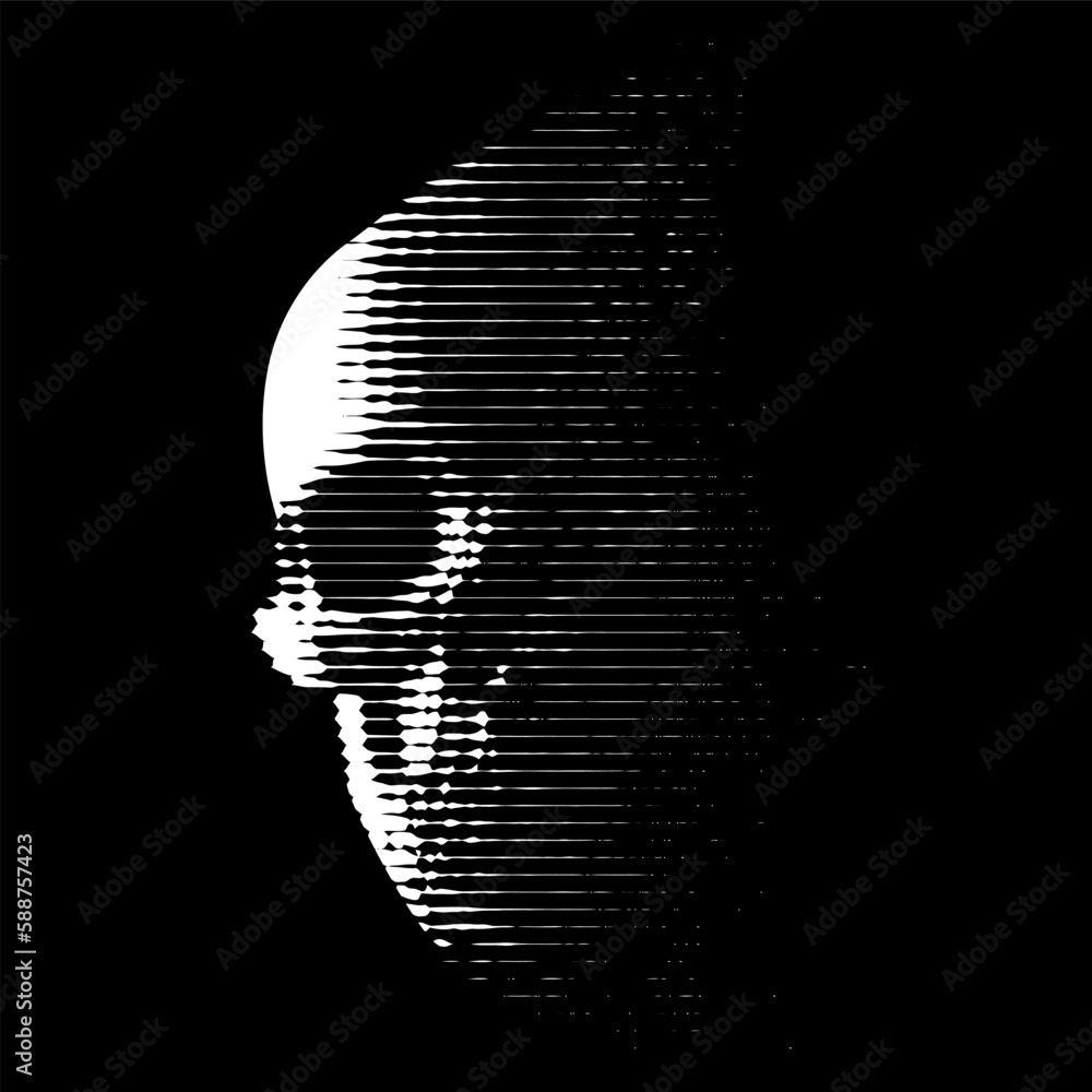 Skull disintegration line art vector design. Dark graphic 3D line- art ...