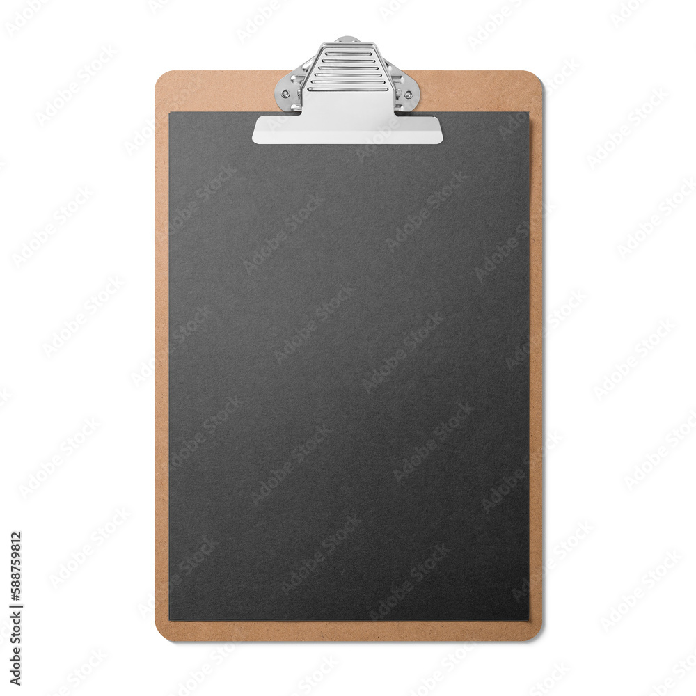 Real photo of a wooden clipboard with black A4 paper mockup, isolated ...