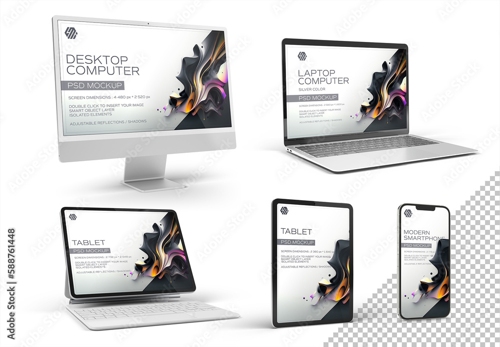 Modern Devices Set Isolated on Transparent Background Mockup Stock ...