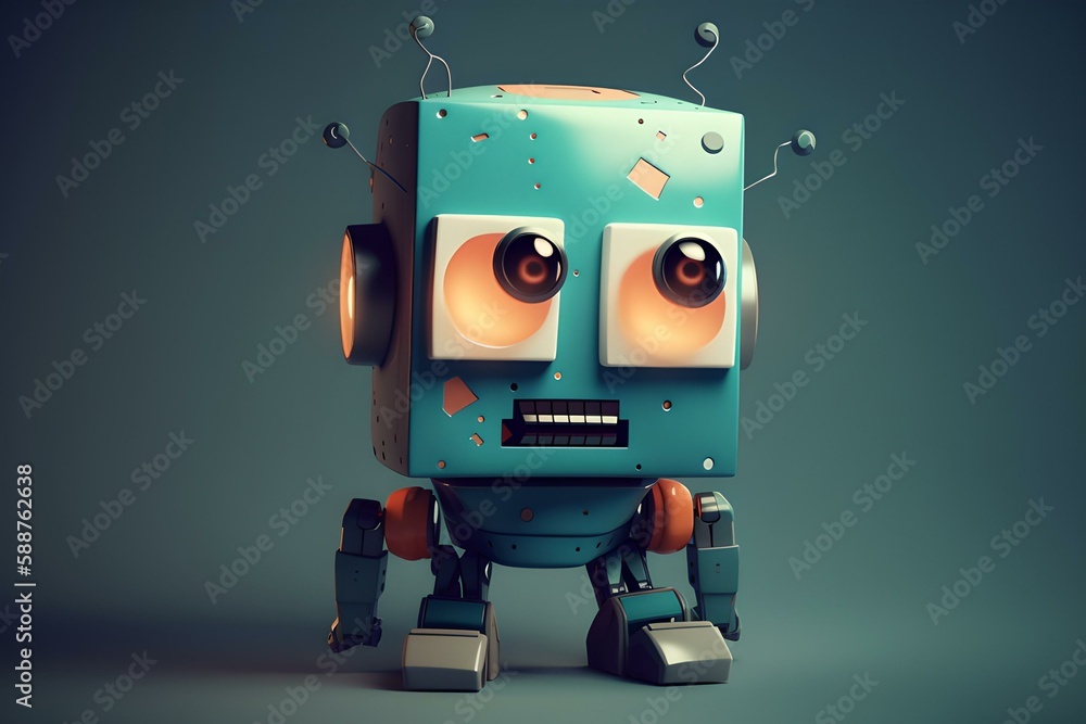 Portrait of a cute robot with a square face, cartoon style , Ai ...