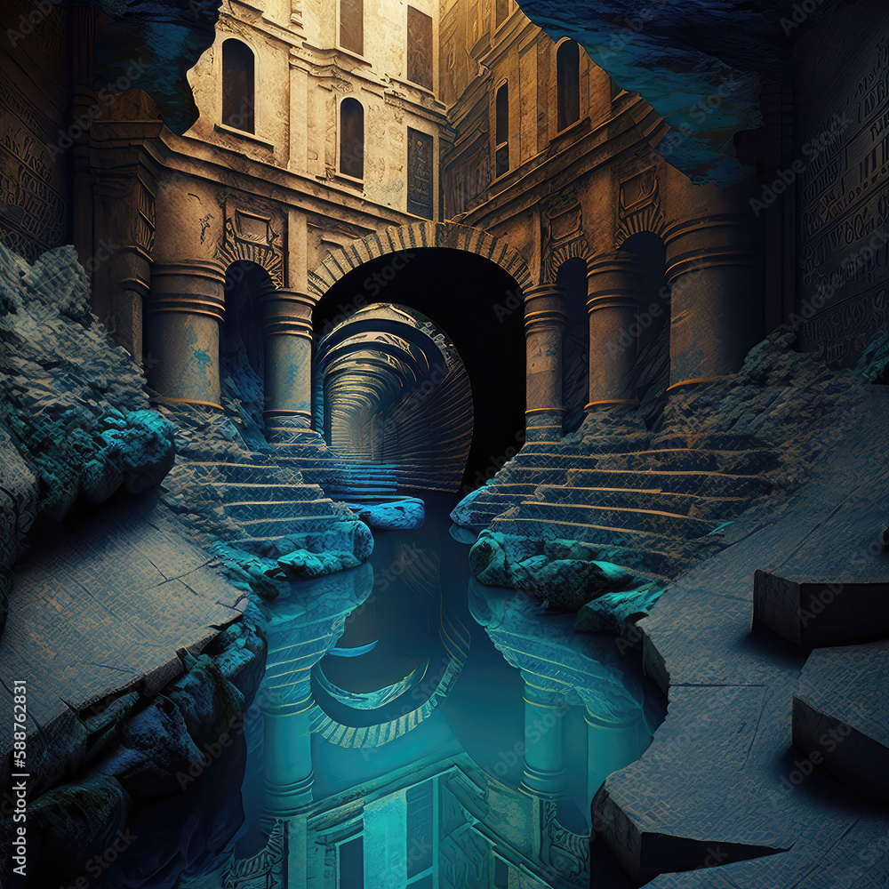 A waterway is inside the old castle, leading to the far side. ai ...