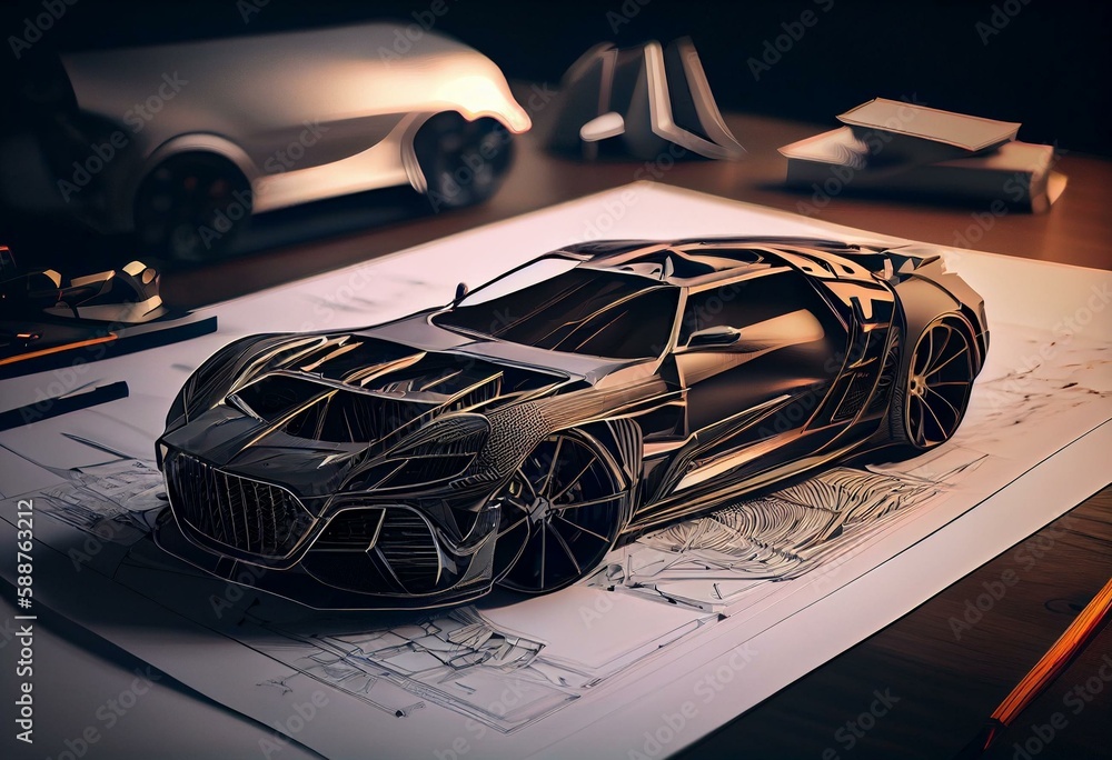 Präsentation von 3D CAD Car Design. Generative AI Stock Illustration ...