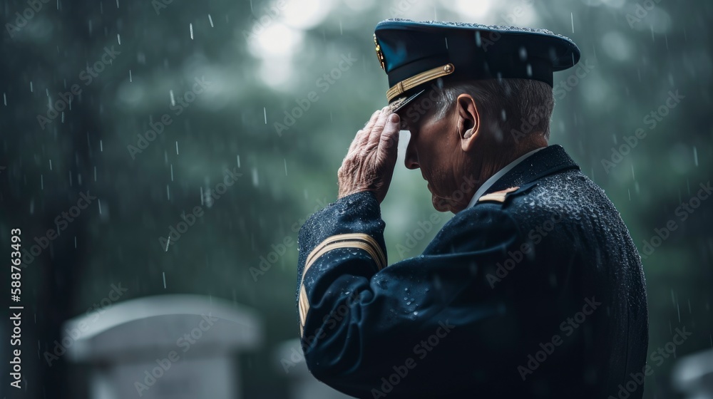 Old Military Officer Saluting Fallen Soldier's Grave in Service Dress ...