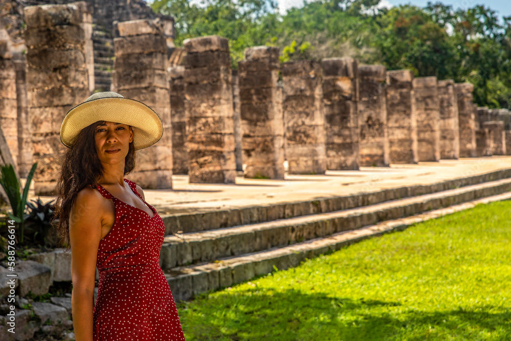 Tourist visiting the thousand columns of the archaeological site of ...
