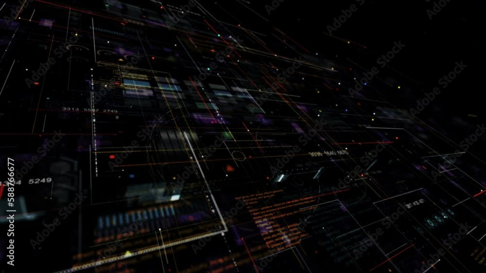 Motion graphic of Blue data matrix simulation digital line and grid ...