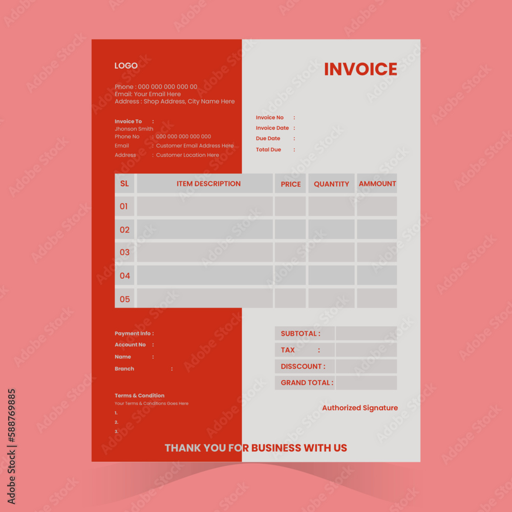 Professional orange Invoice template design, Letter size invoice design ...