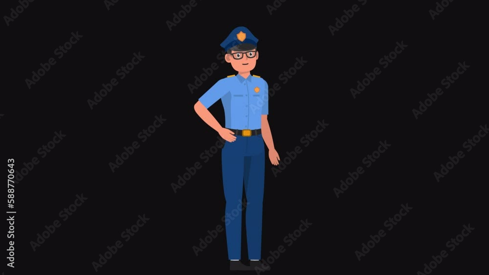 High resolution 2d cartoon male character in police outfit talking on ...