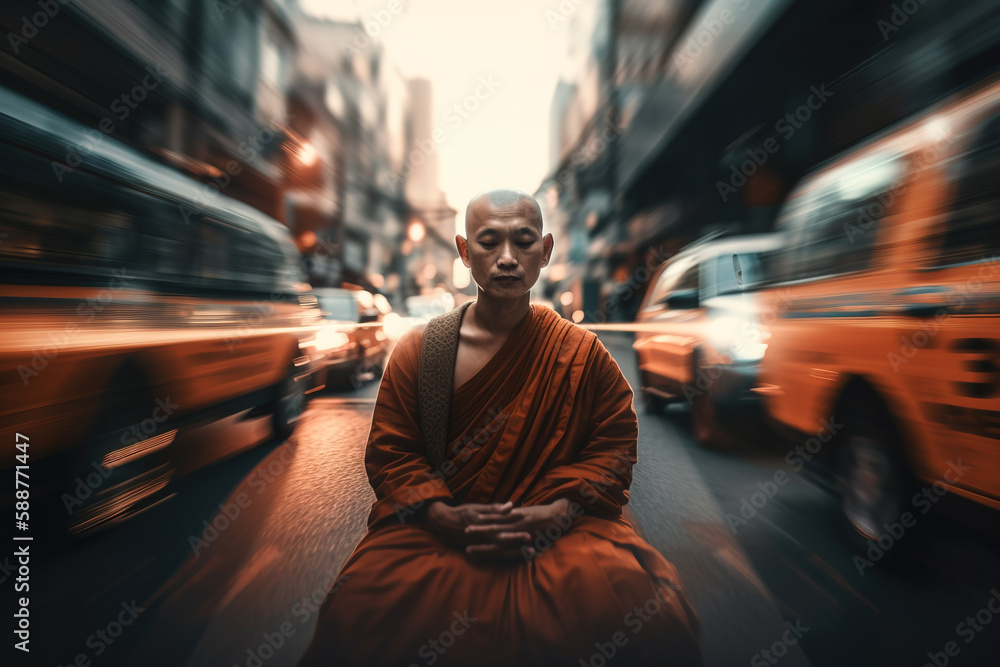 detachment and disconnect concept with Buddhist monk meditating on ...