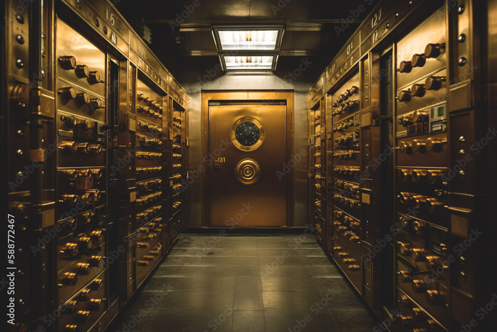 Safe deposit boxes room in bank vault. Inside in Bank vault room with ...