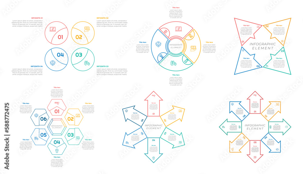 Infographic bundle set with 4, 5, 6 steps, options or processes for ...