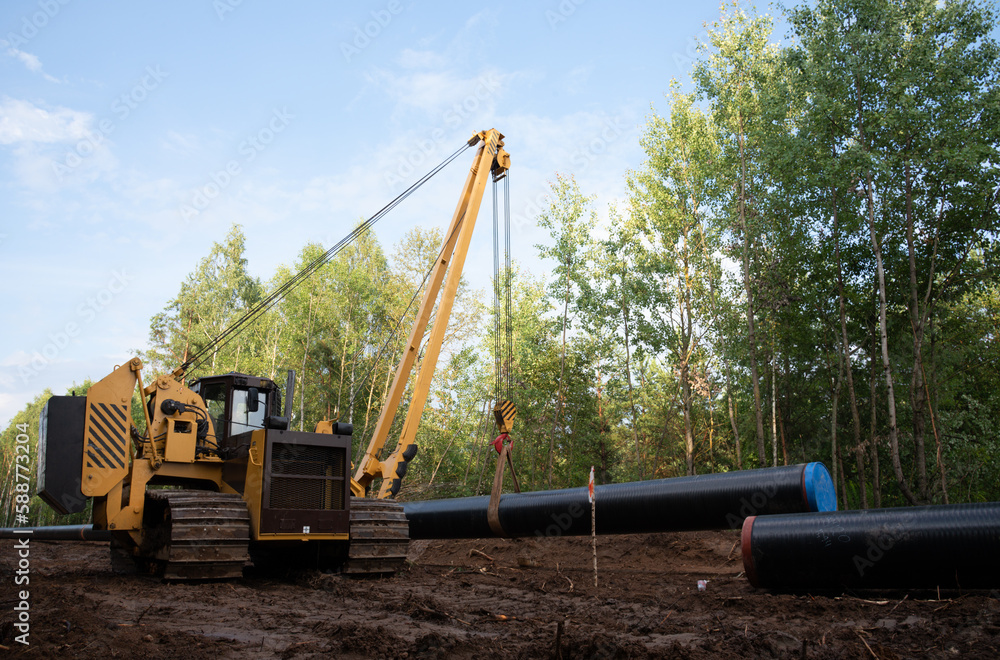 Natural Gas Pipeline Construction. Crude oil transmission in pipe from ...
