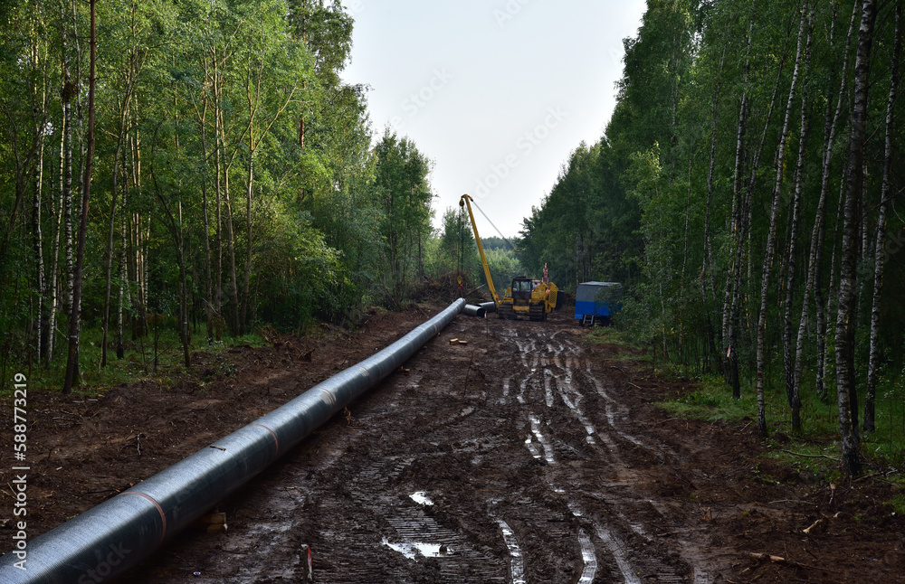 Natural Gas Pipeline Construction. Crude oil transmission in pipe from ...