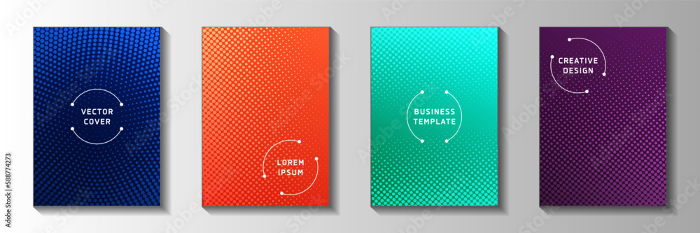 Cool circle screen tone gradation title page templates vector set ...