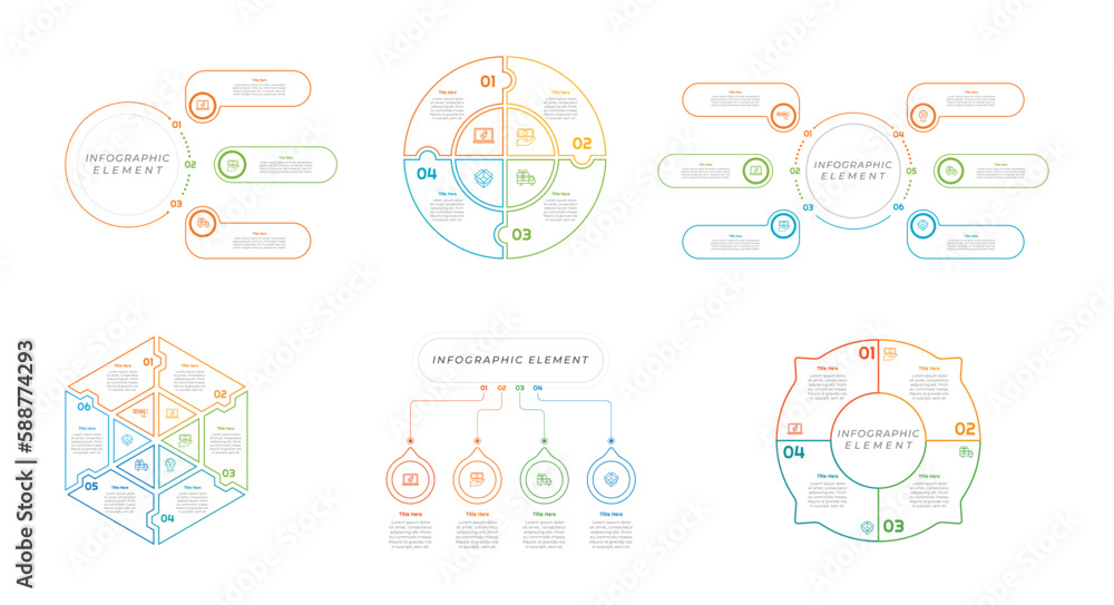 Infographic bundle set with 4, 5, 6 steps, options or processes for ...