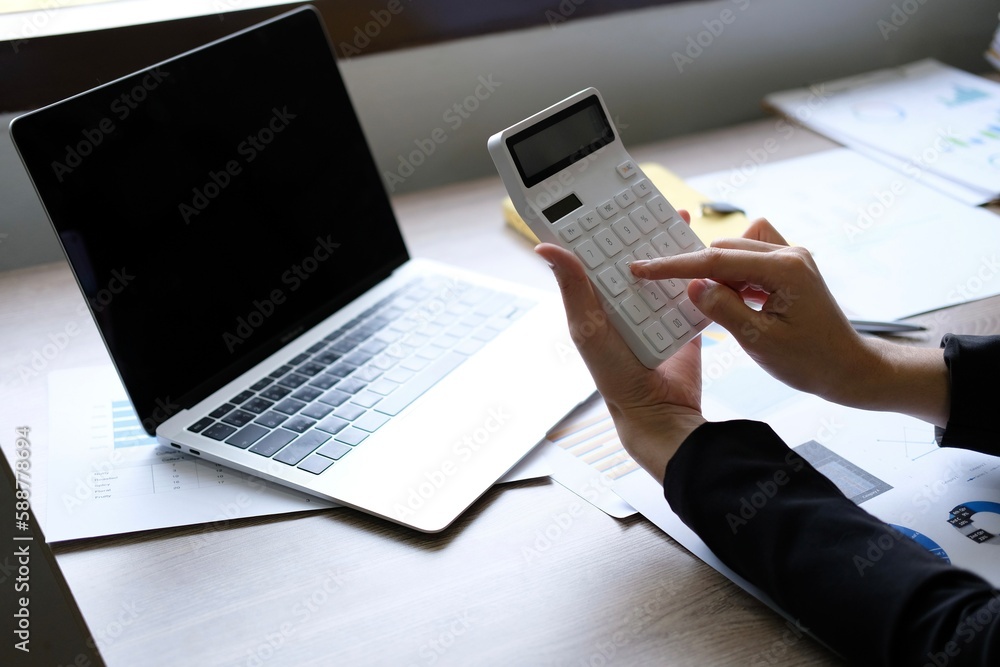 Female attractive asian banker accountant wearing red formal suit ...