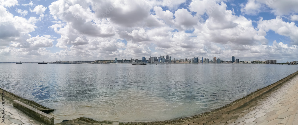 Panoramic view at the Luanda downtown, with cityscape skyline buildings ...