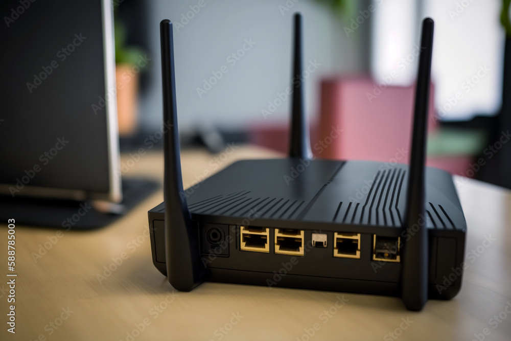 Router on the table. Router is a device that forwards data packets ...