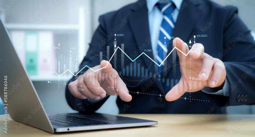 Analyst touch on business analytics dashboard with KPI, charts and ...