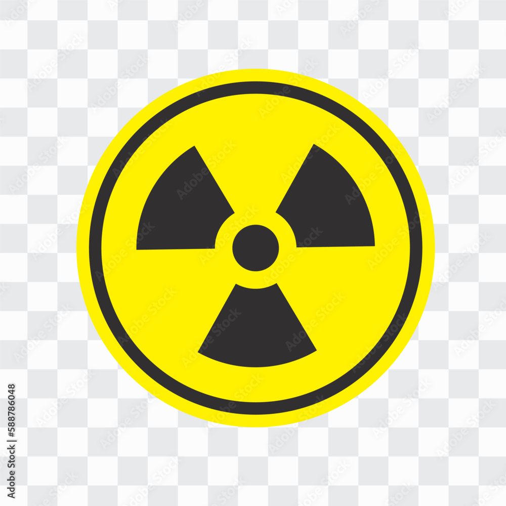 Round radiation warning sign on transparent background. Radioactive ...