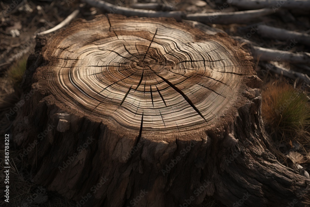 cross section of tree, 3d cut tree rings in a conifer log forest Stock ...