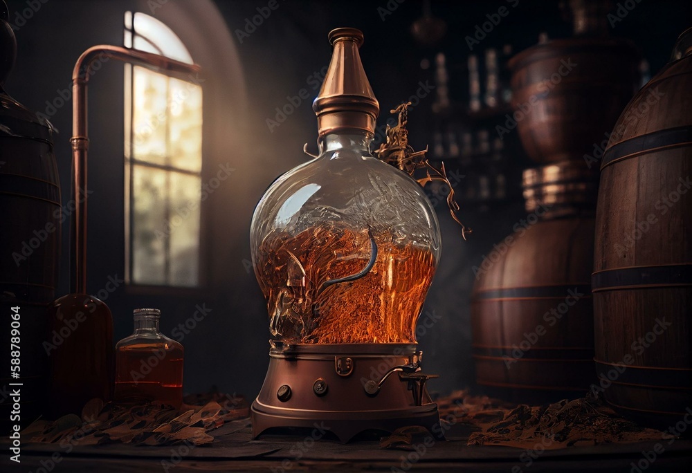 alembic still for making alcohol inside distillery. Generative AI Stock ...