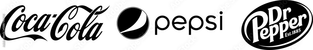 Top drink company brand logo set. Coca cola, Pepsi and Dr Pepper logos ...