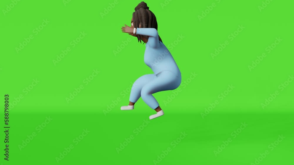 African American body positive woman 3D animation character jump 4K ...