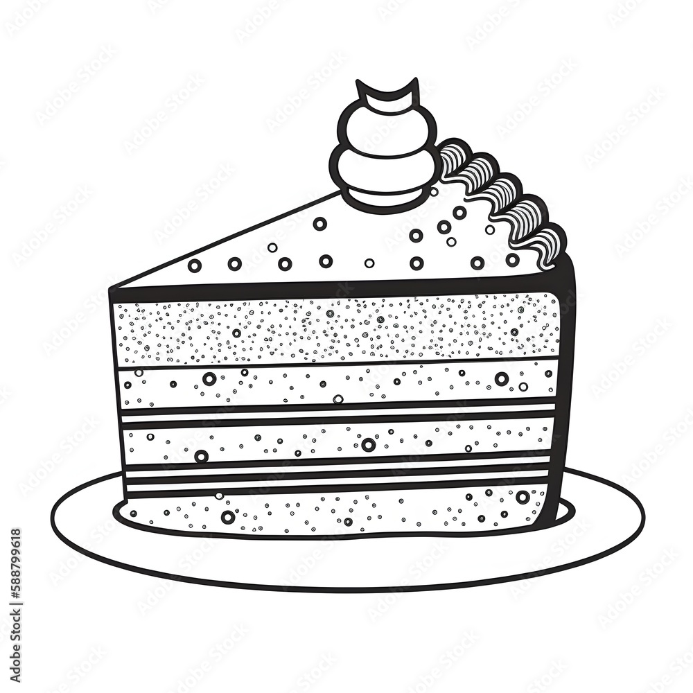 Cake with doodle for adult coloring book isolated on white background ...