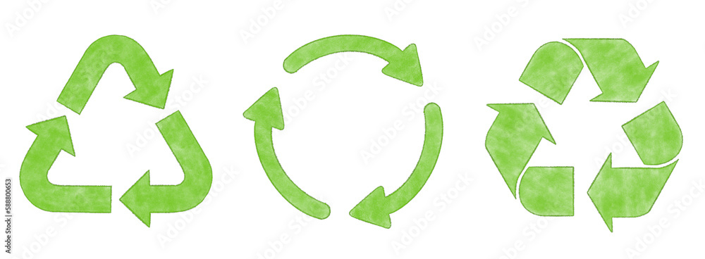 Recycle symbol vector illustration set green lines hand drawn pencil ...