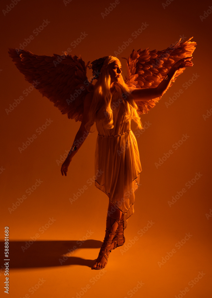 Full length portrait of beautiful blonde woman wearing a fantasy ...