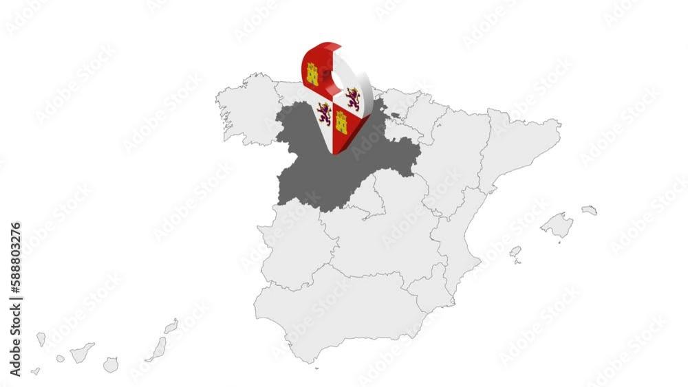 Location Castile and Leon on map Spain. 3d Castile and Leon flag map ...