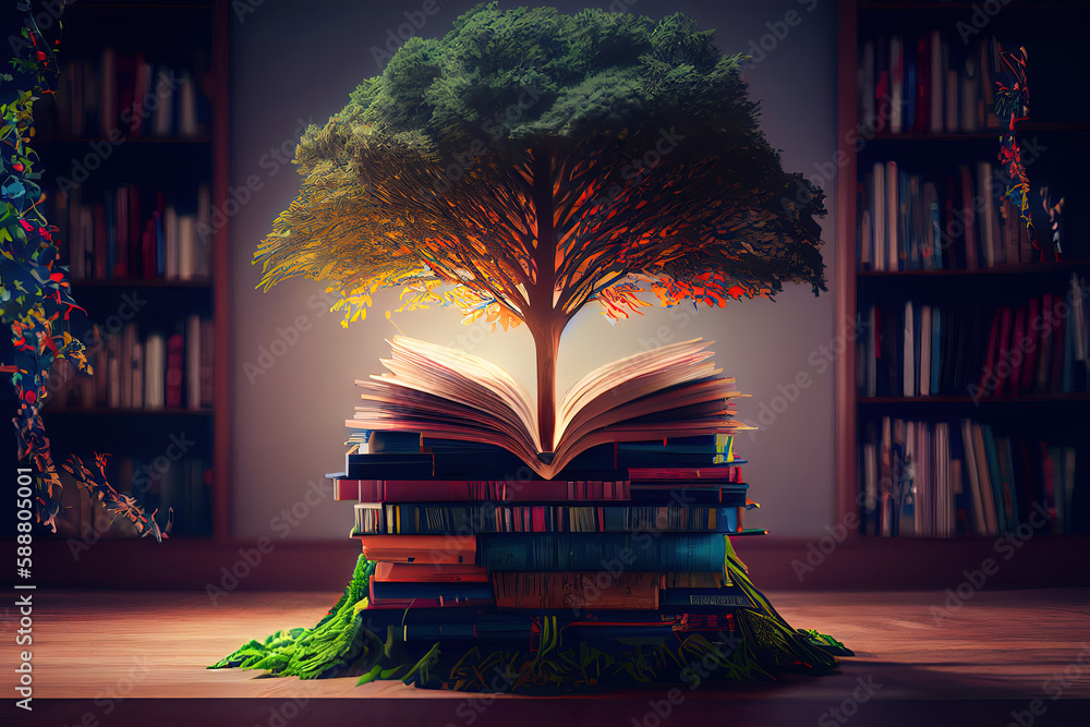 World philosophy day concept with tree of knowledge planting on opening ...