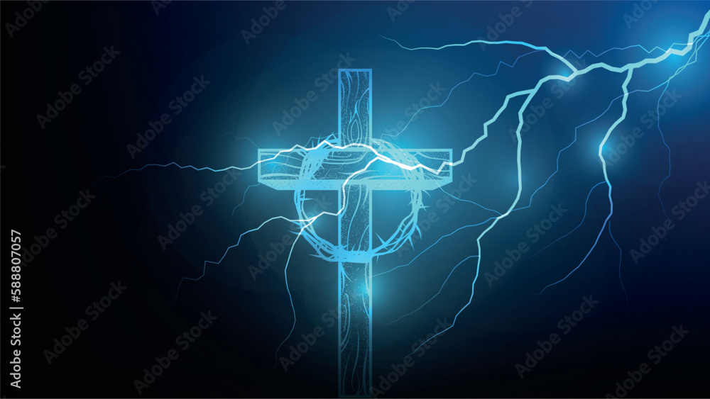 Natural Bold of Lightening on the Jesus Cross. Intense lightning on a ...
