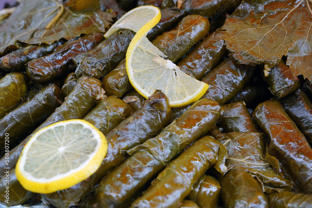 Delicious yaprak dolma sarma stuffed grape leaves rice, Lebanese dolma ... Delicious yaprak dolma sarma stuffed grape leaves rice, Lebanese dolma ...