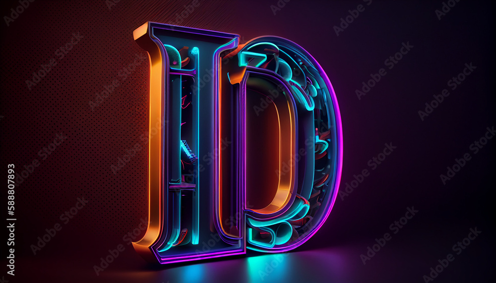 Letter D - colorful glowing Neon alphabet With Ai generated image Stock ...