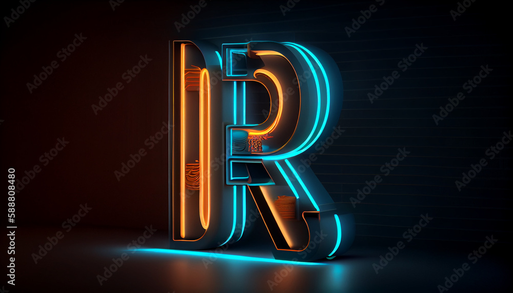 Letter R - colorful glowing Neon alphabet With Ai generated image Stock ...