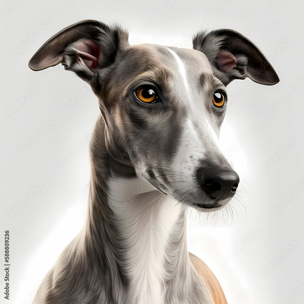 portrait of a greyhound in front of a white background. AI generated ...
